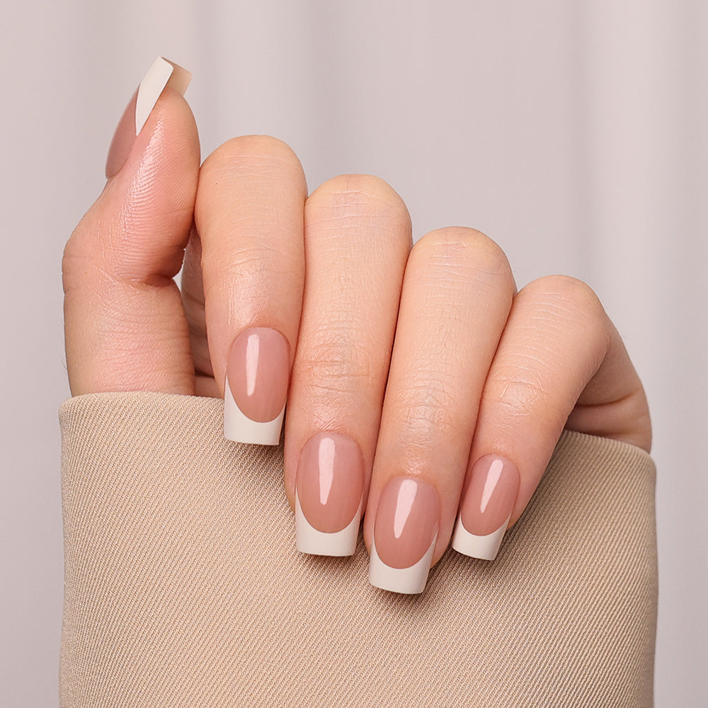 Neutral French | Medium Squoval | SALON PRESS™ – Ellie Young Nails